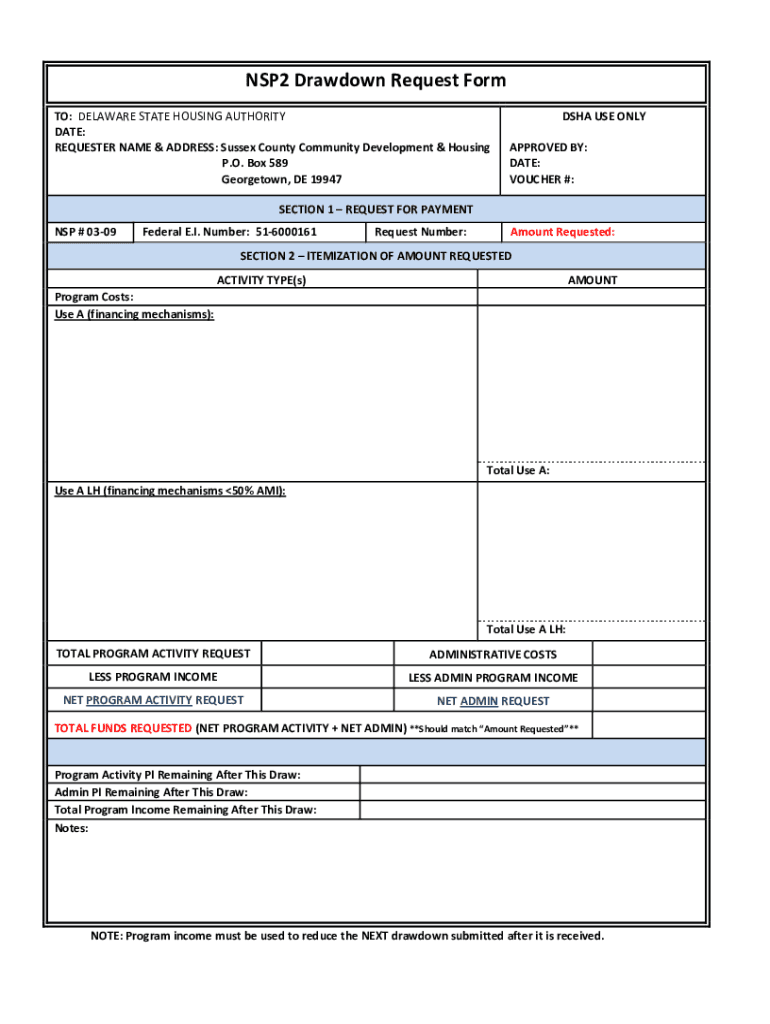 Fillable Online NSP2 Drawdown Request Form Fax Email Print - pdfFiller