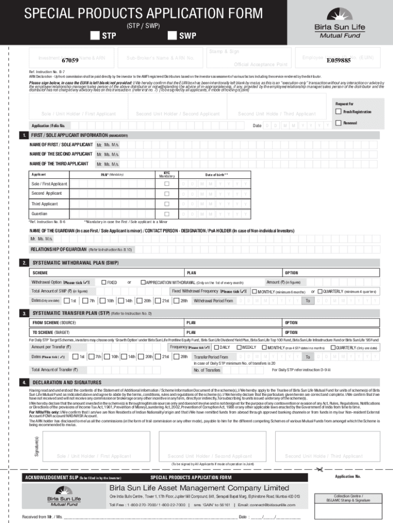 Fillable Online SWP/STP/SIP (with post dated cheques) Fax Email Print - pdfFiller
