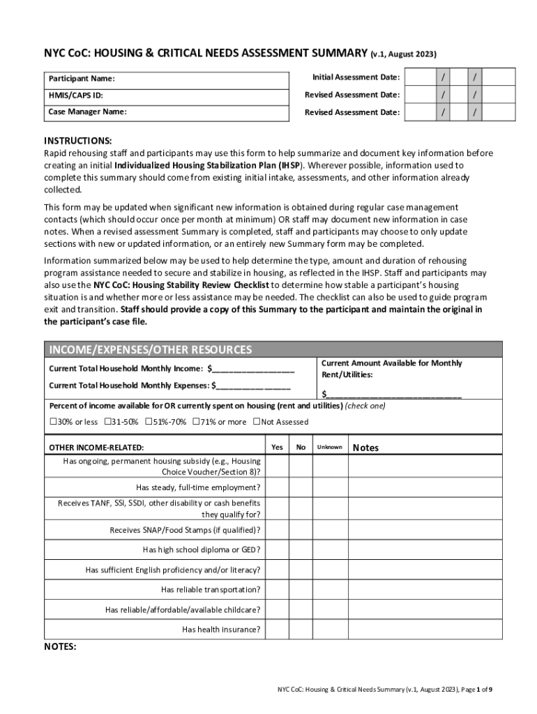 Fillable Online HOUSING & CRITICAL NEEDS ASSESSMENT SUMMARY ... Fax Email Print - pdfFiller