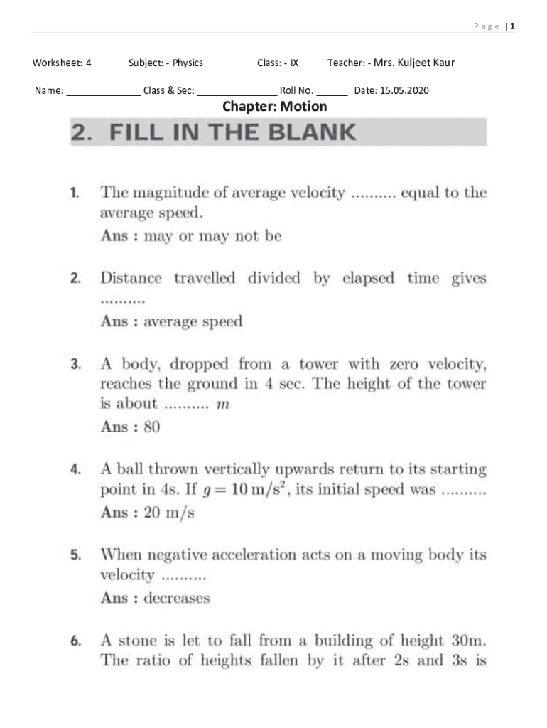 Fillable Online Class Assignments - Class-IX Fax Email Print - pdfFiller