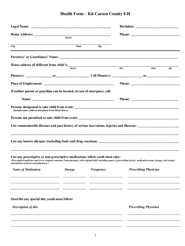 Fillable Online Health/Registration Form Fax Email Print - pdfFiller