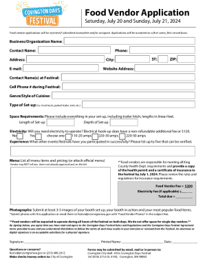 Fillable Online 2024 Food Vendor Application Fax Email Print - pdfFiller