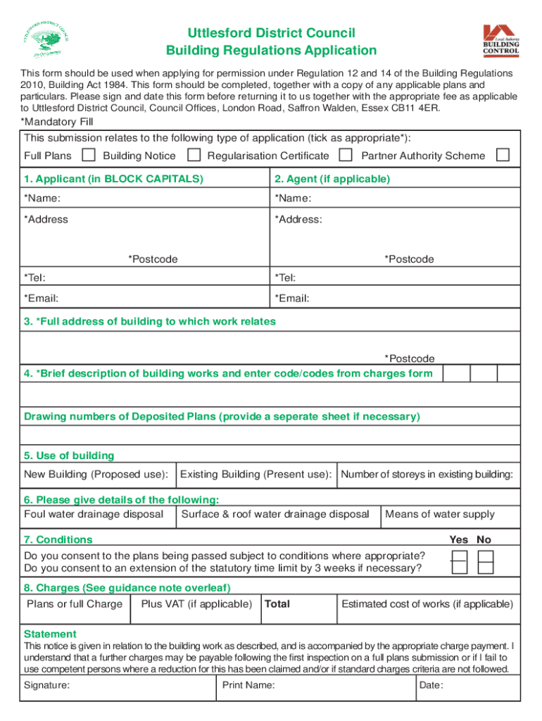 Fillable Online Make an application for building regulations approval ...