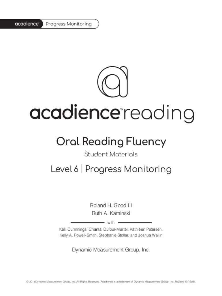 Fillable Online Oral Reading Fluency. Student Materials. Roland H. Good ...