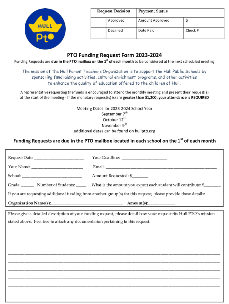 Fillable Online Hall High School PTO Funding Request Form Fax Email ...