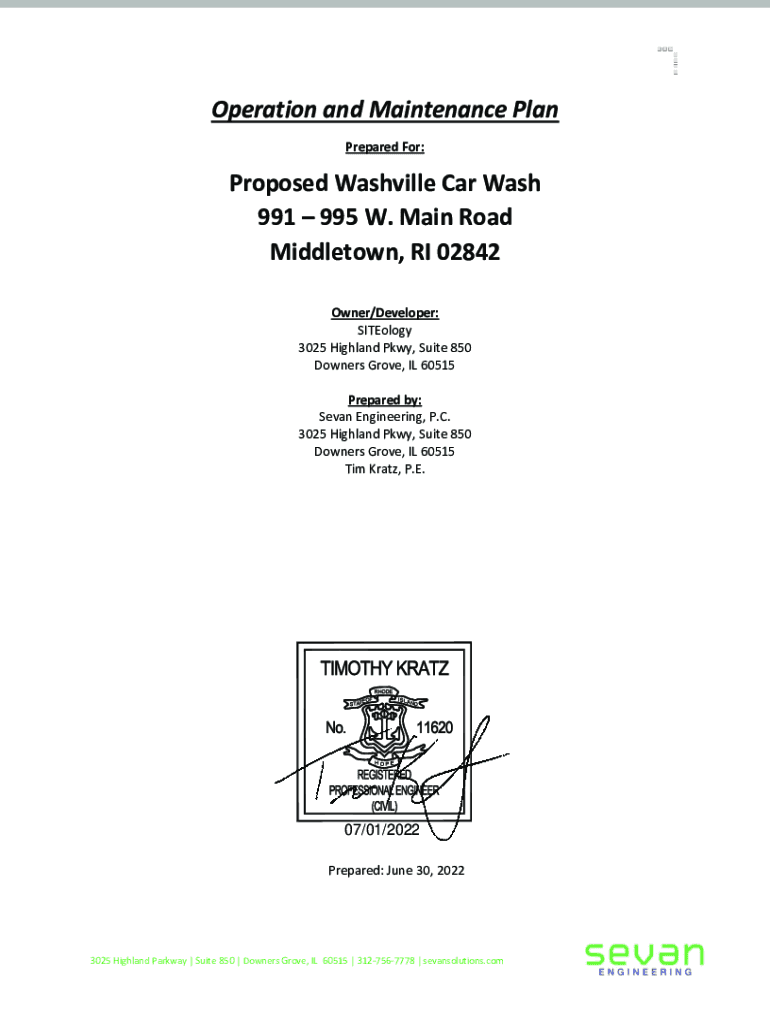 Fillable Online Operation and Maintenance Plan Proposed Washville Car ...