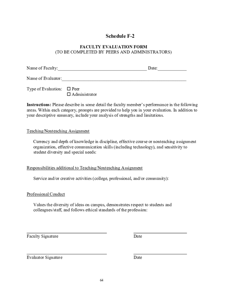 Fillable Online Schedule F-2 Faculty Evaluation Form Fax Email Print - pdfFiller