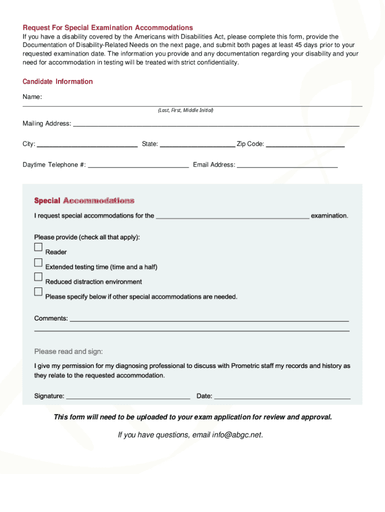 Fillable Online Request for Special Examination Accommodations form Fax ...