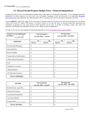 Fillable Online registrar ucmerced Document of Self Support - Income ...