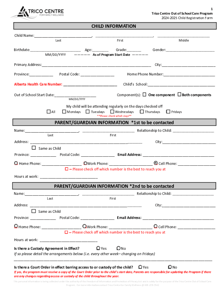 Fillable Online Child-Registration-Form-2024-2025- ... Fax Email Print ...