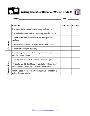 Fillable Online Lucy calkins narrative writing checklist grade 2 form ...