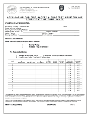 Fillable Online Application for Certificate of Compliance Fire Safety ...