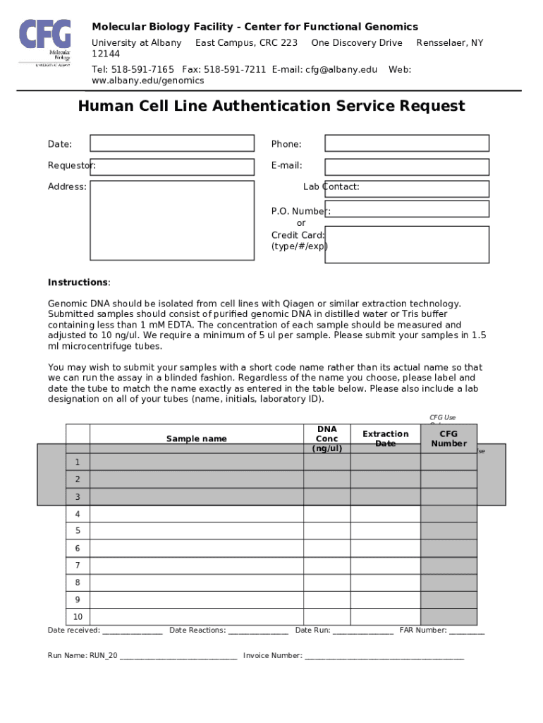 Human Cell Line Authentication Services Doc Template | pdfFiller