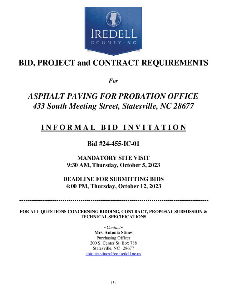 Fillable Online BID, PROJECT and CONTRACT REQUIREMENTS ASPHALT ... Fax ...