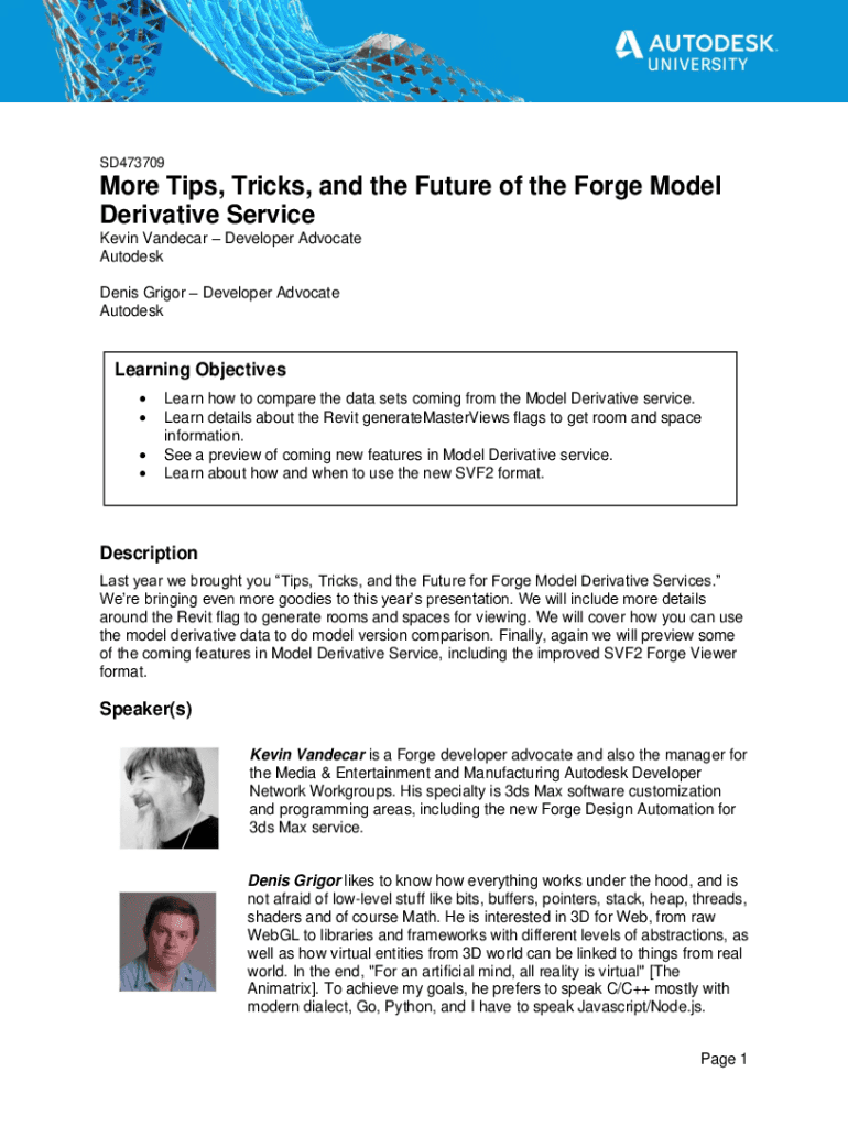 Fillable Online Tips, Tricks, and the Future for Forge Model Derivative ... Fax Email Print ...