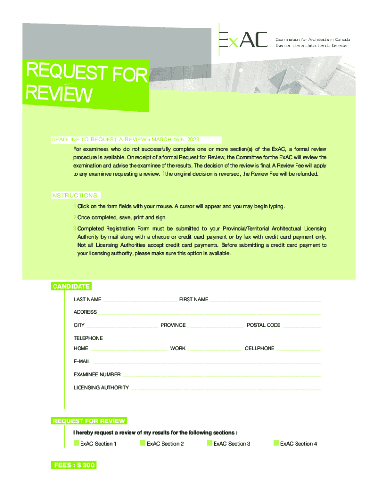 Fillable Online DEADLINE TO REQUEST A REVIEW : MARCH 15th, 2023 Fax ...