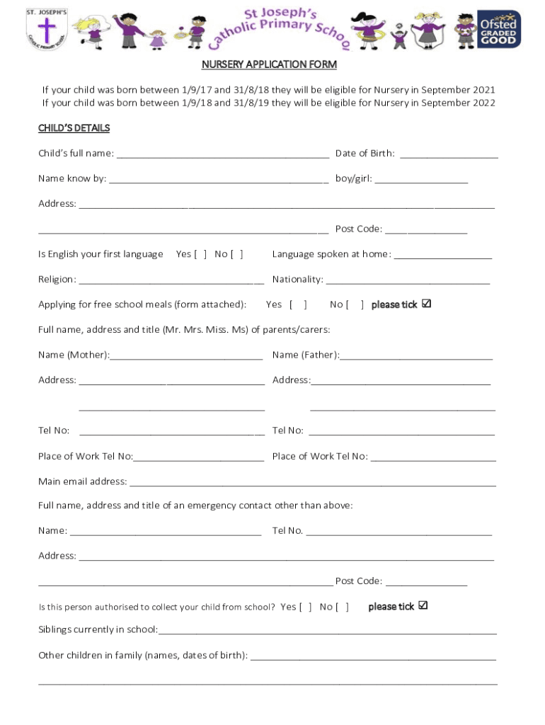 Fillable Online Nursery application form - Carr Hill Primary School Fax ...