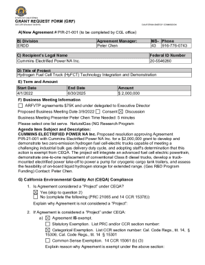 Fillable Online GRANT REQUEST FORM (GRF) A) New Agreement # PIR-21-001 ... Fax Email Print ...