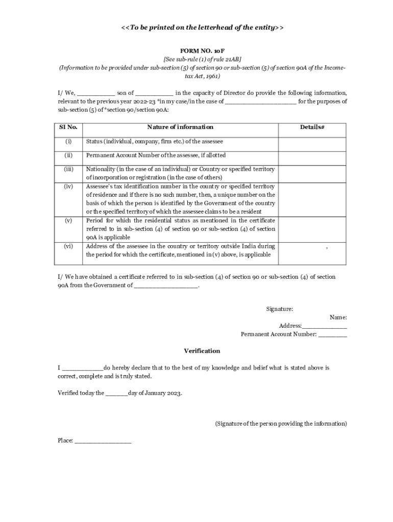 Fillable Online Declaration of no PE in India and Form No. 10F Fax ...