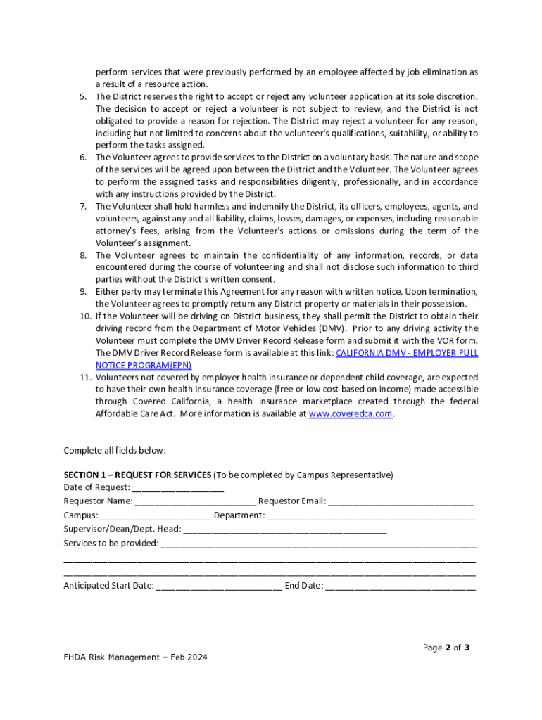 Fillable Online purchasing fhda VOLUNTEER OF RECORD PROGRAM PROCESS ...