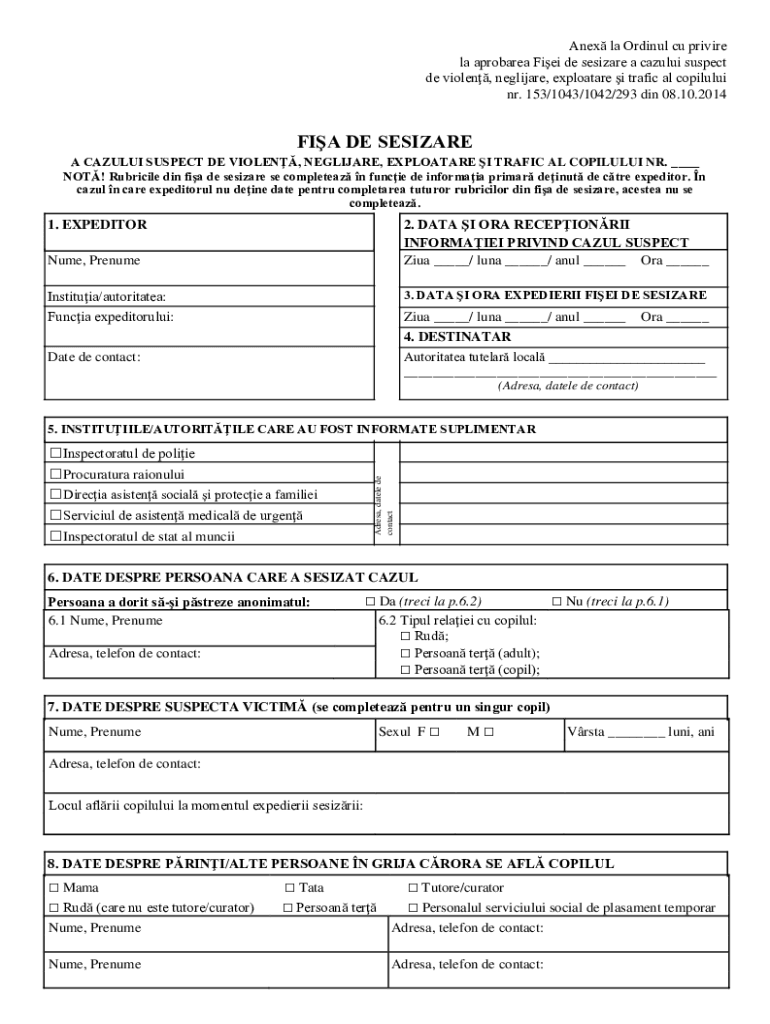 Fillable Online Ordin cu privire la aprobarea Fiei de sesizare a ...