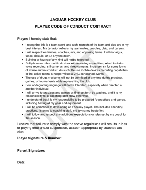 Fillable Online JAGUAR HOCKEY CLUB PLAYER CODE OF CONDUCT ... Fax Email ...