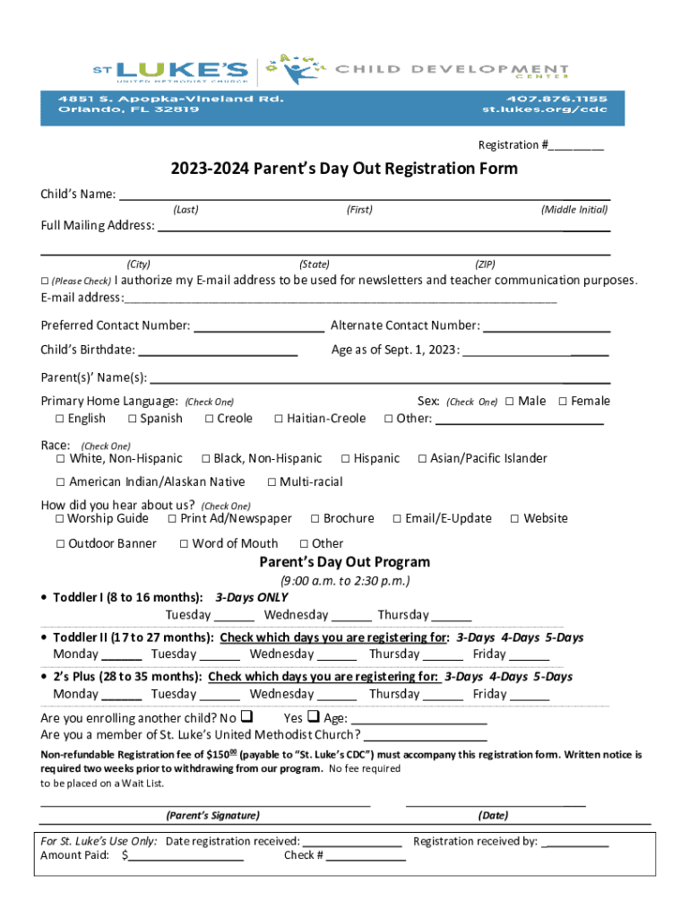 Fillable Online 24-25 Parents' Preschool Registration Packet Revised ...