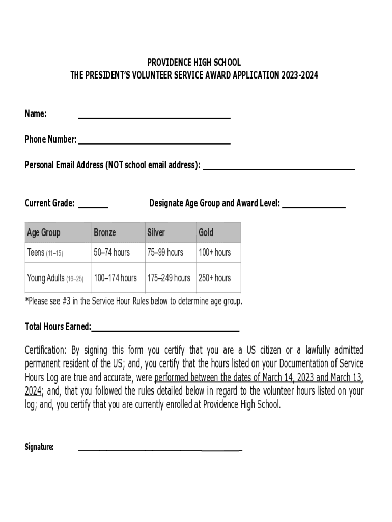 Fillable Online President's Volunteer Service Award Group Application ...
