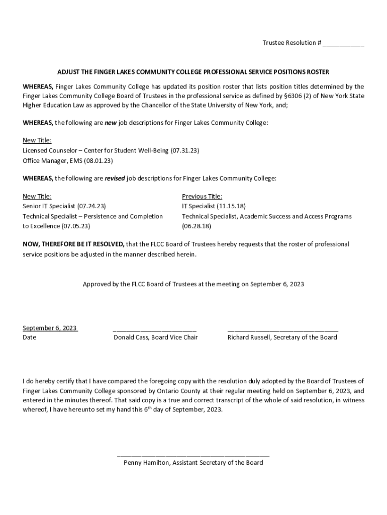 Fillable Online Trustee Resolution #ADJUST THE FINGER LAKES ... - NET ...