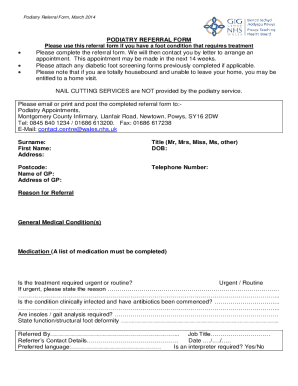 Fillable Online County Durham and Darlington - Podiatry Self Referral Form Fax Email Print ...