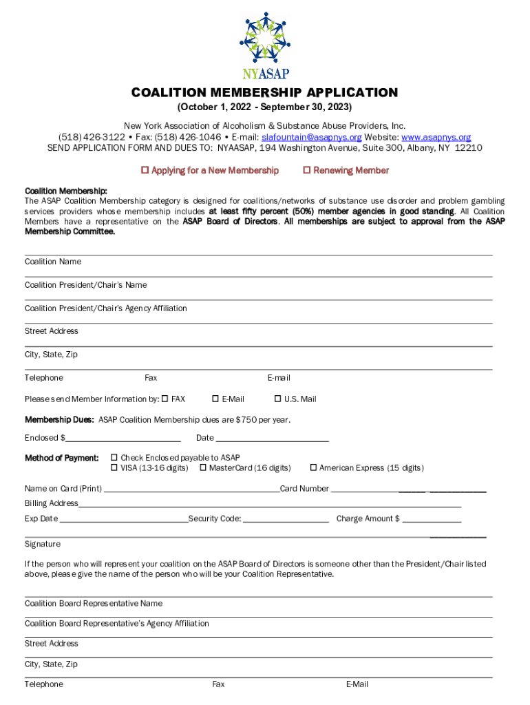 Fillable Online Coalition Membership Application Form 2021-2022 Fax ...