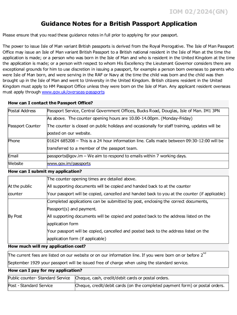 Fillable Online IOM 02/2024(GN) Guidance Notes for a British Passport ...