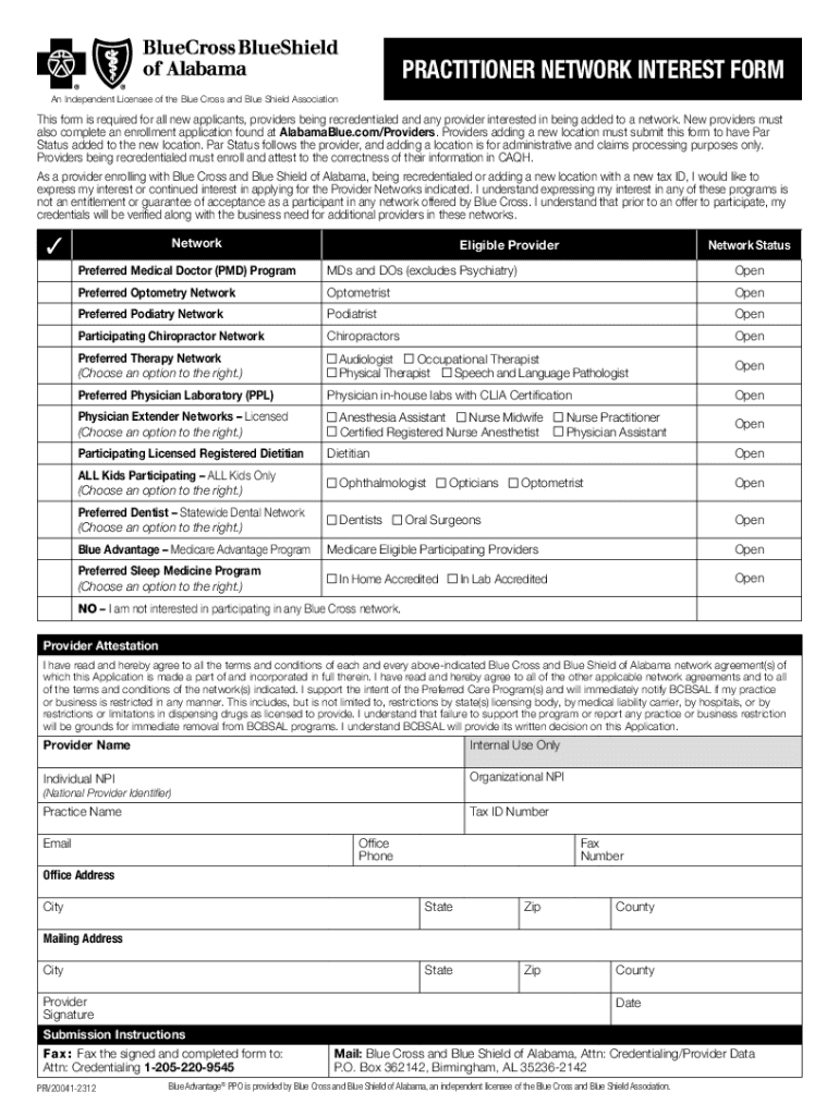 Fillable Online providers bcbsal for Physicians, Ancillary Providers ...
