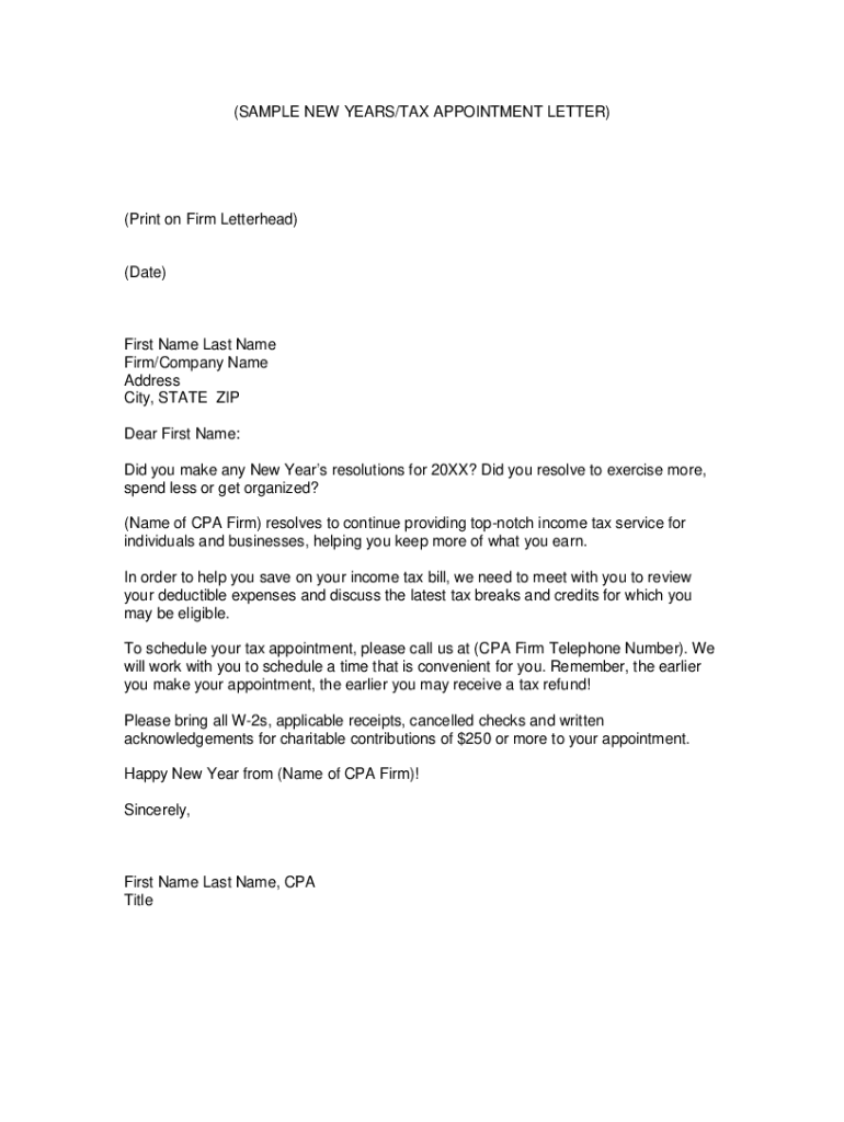 Fillable Online New Year's / Tax Appointment Letter - Sample. New Year ...