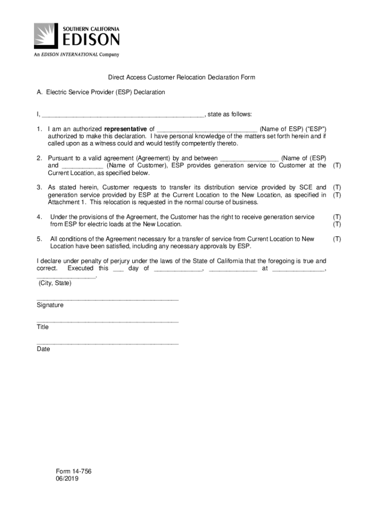 Fillable Online Direct Access Customer Replacement Declaration form ...