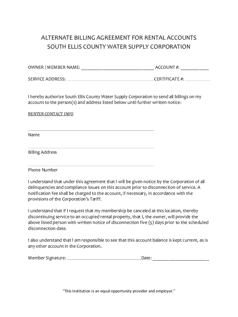 Fillable Online ALTERNATE-BILLING-AGREEMENT-FOR-RENTAL- ... Fax Email Print - pdfFiller