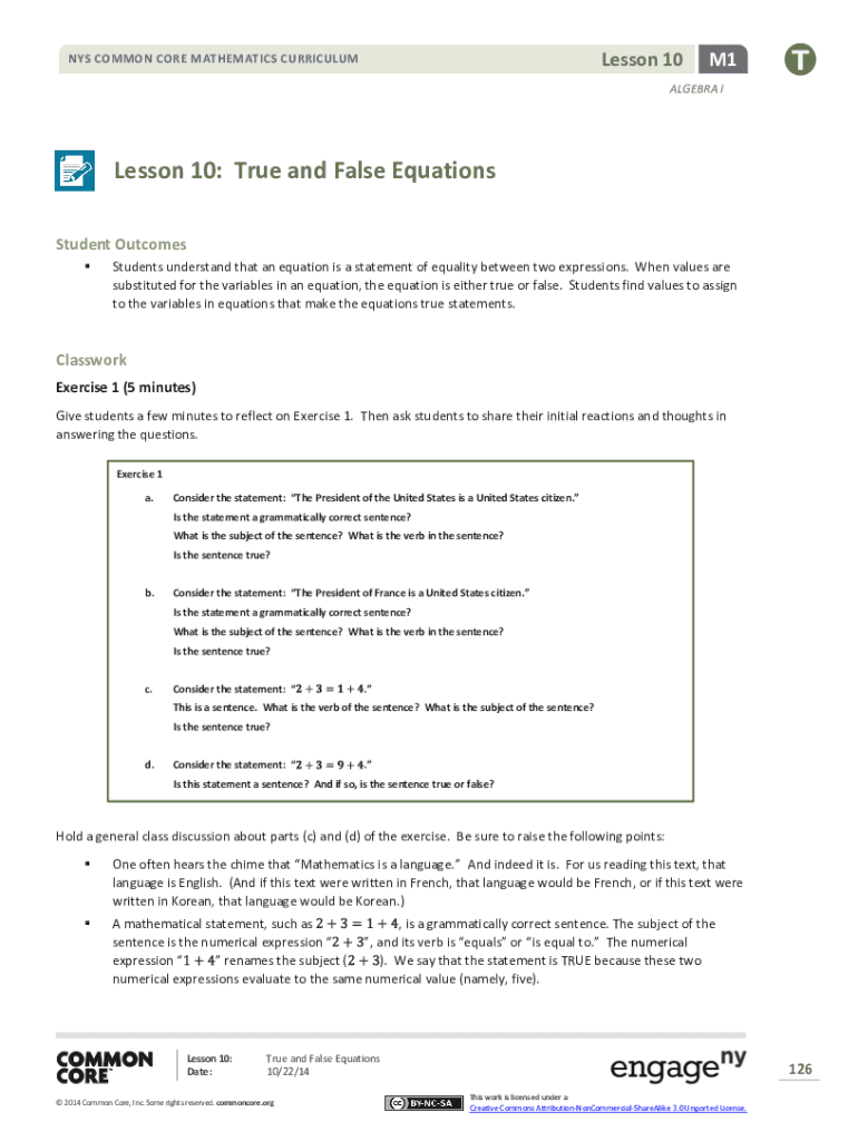 Fillable Online Lesson 10: True and False Equations - Leona QSI Math ...
