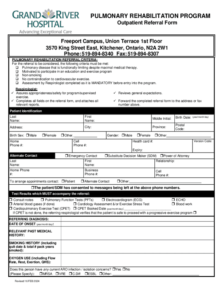 Fillable Online Freeport Campus - Pulmonary Rehabilitation Program Fax ...