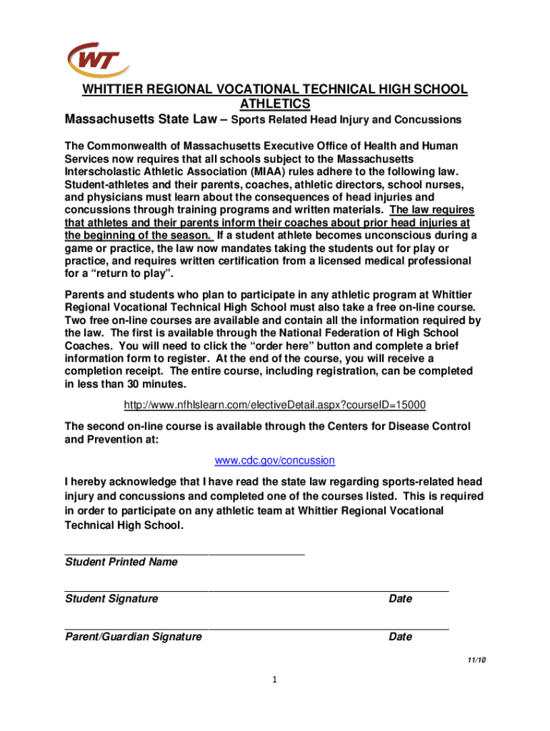 Fillable Online Head injury and concussion information for parents and ...