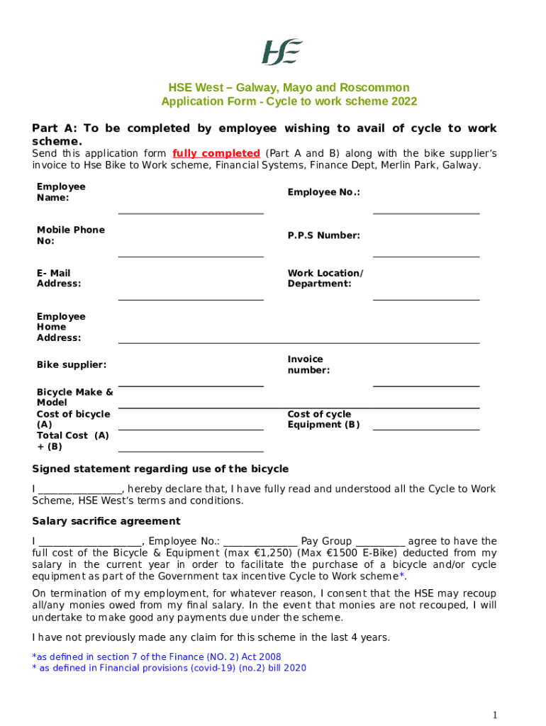 Cycle to Work Scheme - HSE staff Doc Template | pdfFiller