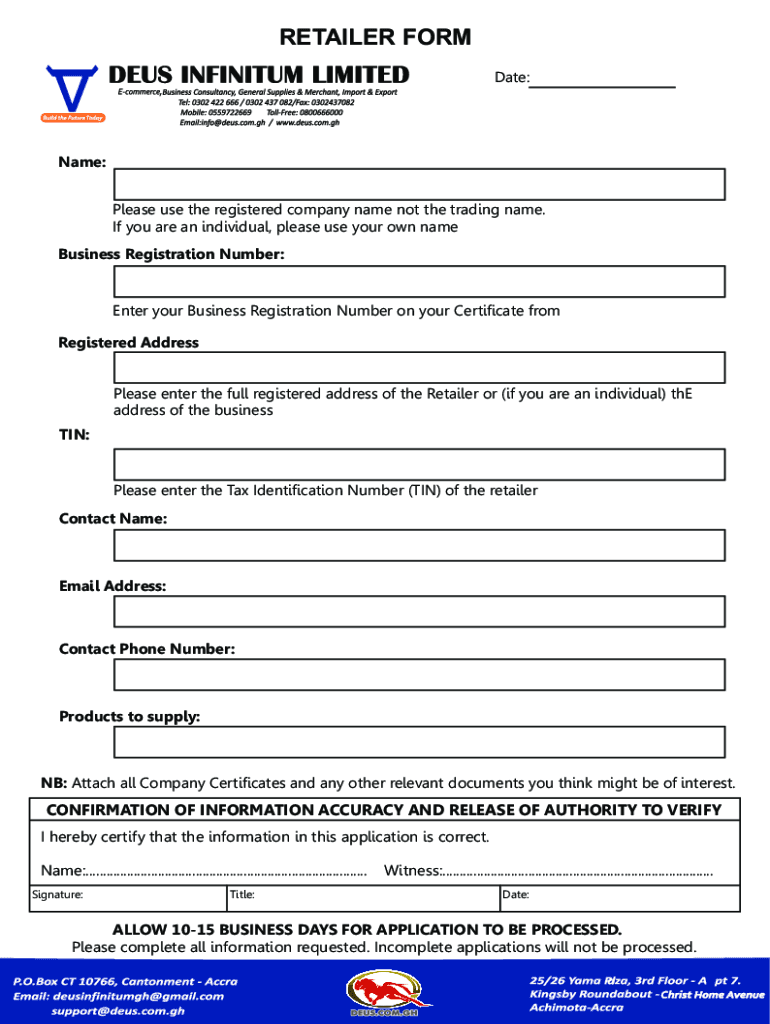 Fillable Online RETAIL & SUPPLY FORM Fax Email Print - pdfFiller