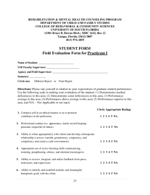 Fillable Online STUDENT FORM Field Evaluation Form for Practicum I Fax Email Print - pdfFiller