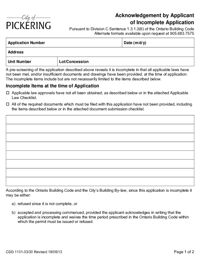 Fillable Online Acknowledgement of Incomplete Application Form Fax ...