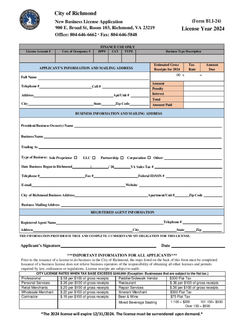 Fillable Online 2024 New Business License Application.pdf Fax Email Print - pdfFiller