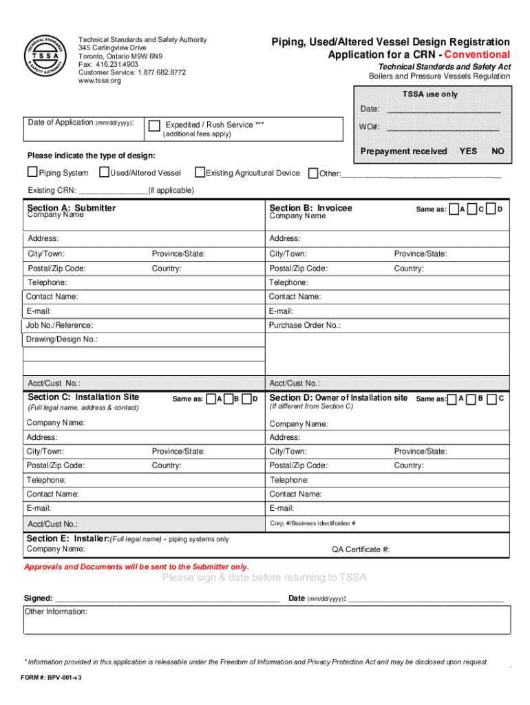 Fillable Online BPV-Piping-Used-vessels-Design-Registration-CRN-Form ...