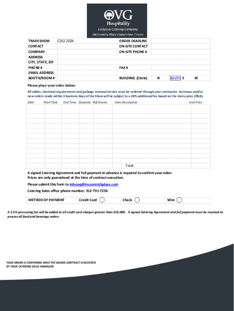 Fillable Online OVG Catering order form Fax Email Print - pdfFiller