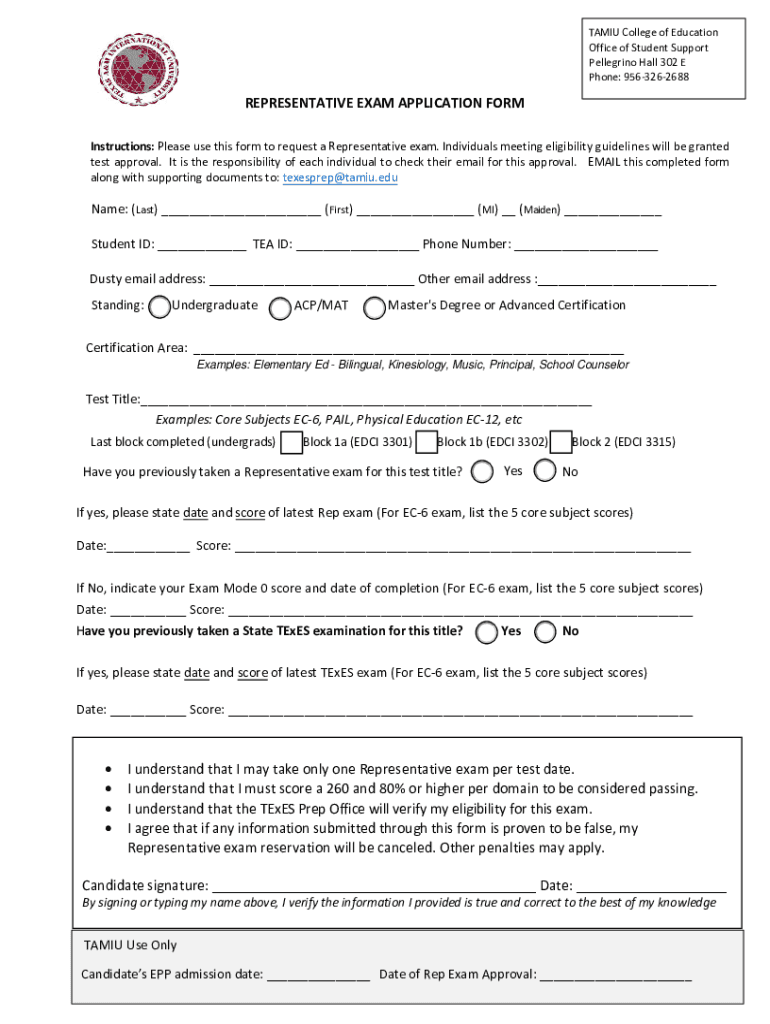 Fillable Online REPRESENTATIVE EXAM APPLICATION FORM Fax Email Print ...