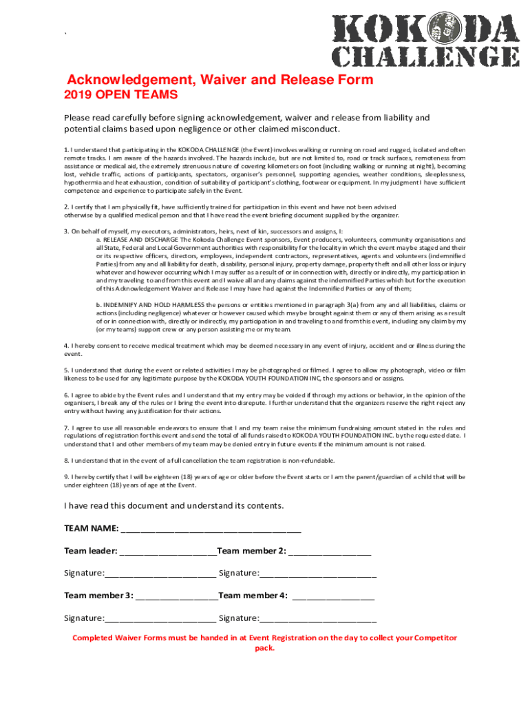 Fillable Online Acknowledgement, Waiver and Release Form - cloudfront ...