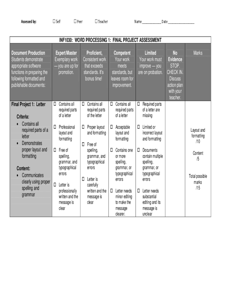 Fillable Online inf1030: word processing 1: final project assessment ...