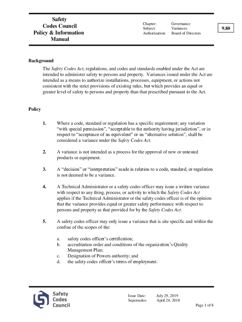 Fillable Online Safety Codes Council Policy & Information Manual Fax ...